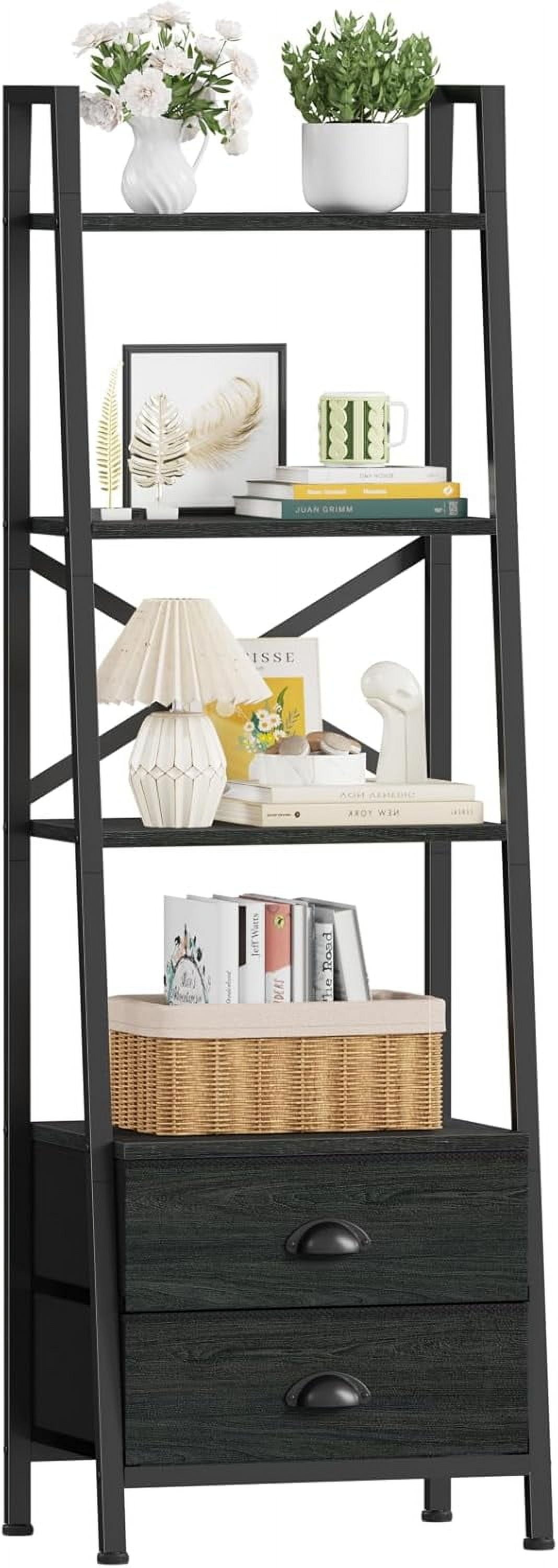 4-Tier Ladder Shelf,Small Bookshelf with 2 Drawers,Vertical Bookcase ...