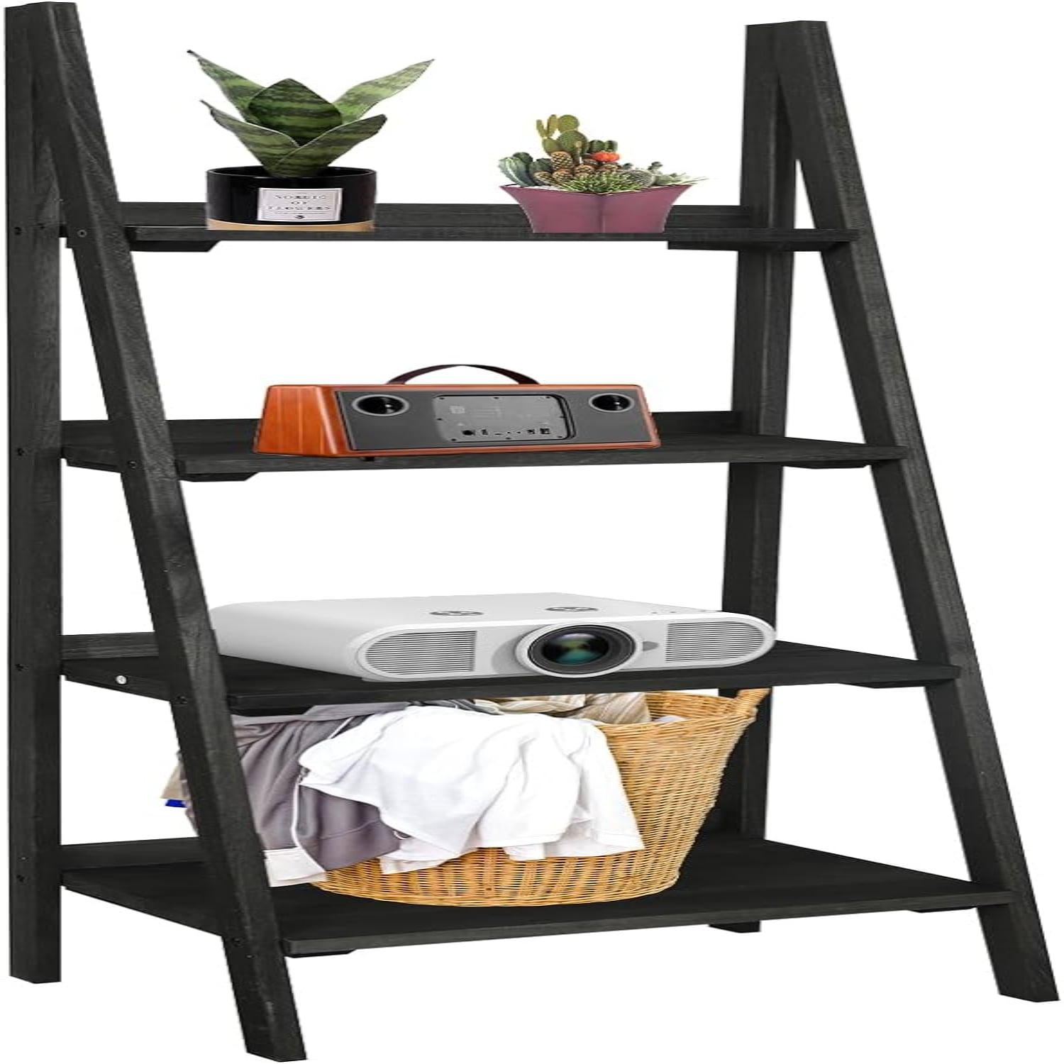 4 Tier Ladder Shelf Wooden Ladder Shelf 4 Tier Bookshelf Rustic Ladder ...