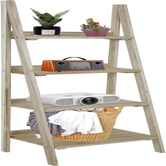 4 Tier Ladder Shelf Wooden Ladder Shelf 4 Tier Bookshelf Rustic Ladder ...