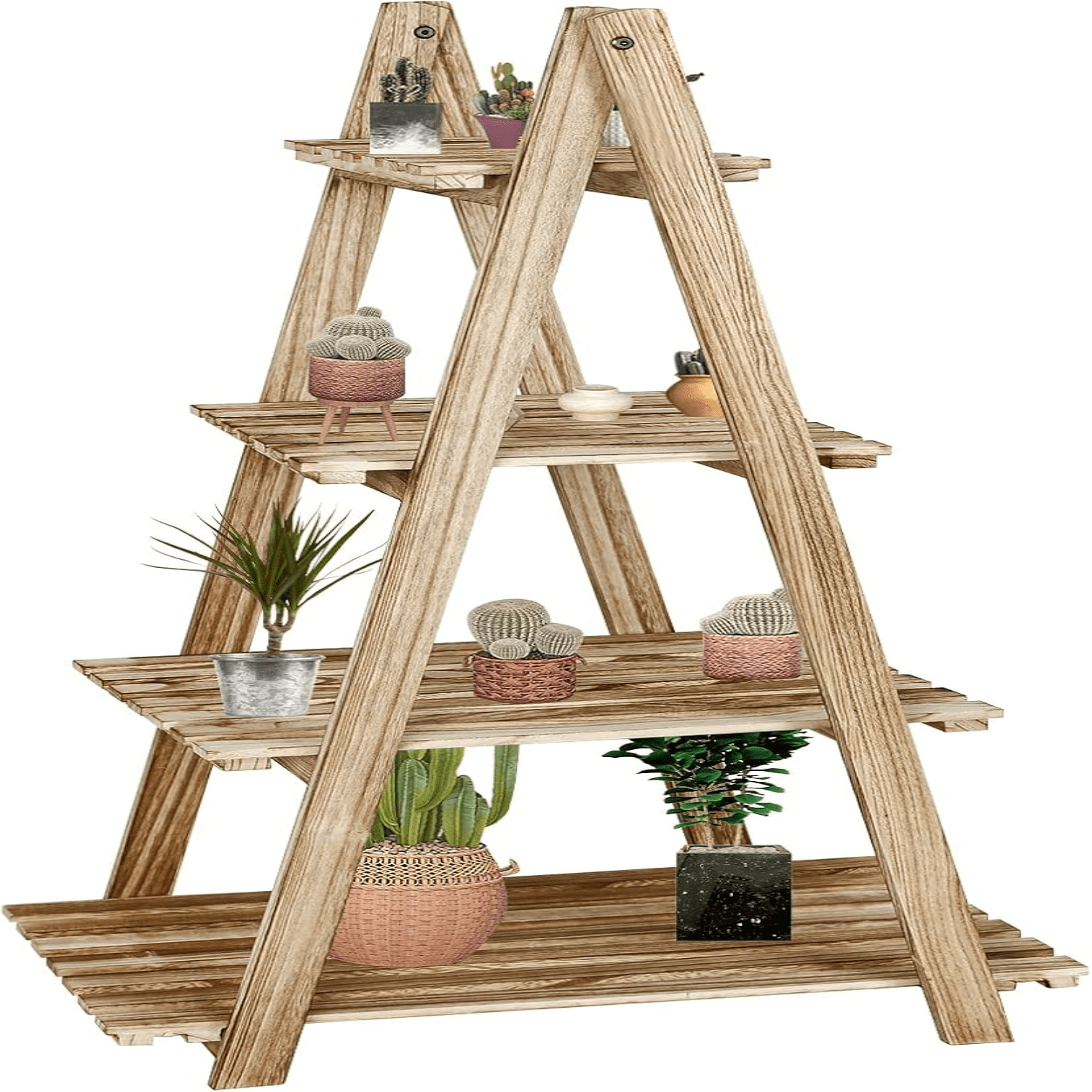 4 Tier Ladder Shelf Wooden Ladder Shelf 4 Tier Bookshelf Rustic Ladder ...