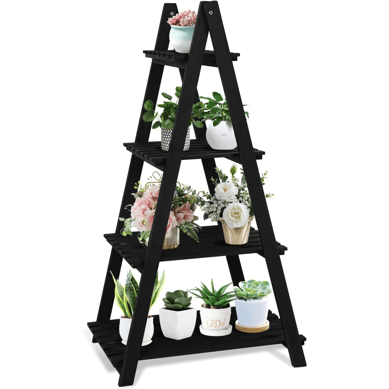 4 Tier Ladder Shelf Wooden Ladder Shelf 4 Tier Bookshelf Rustic Ladder ...