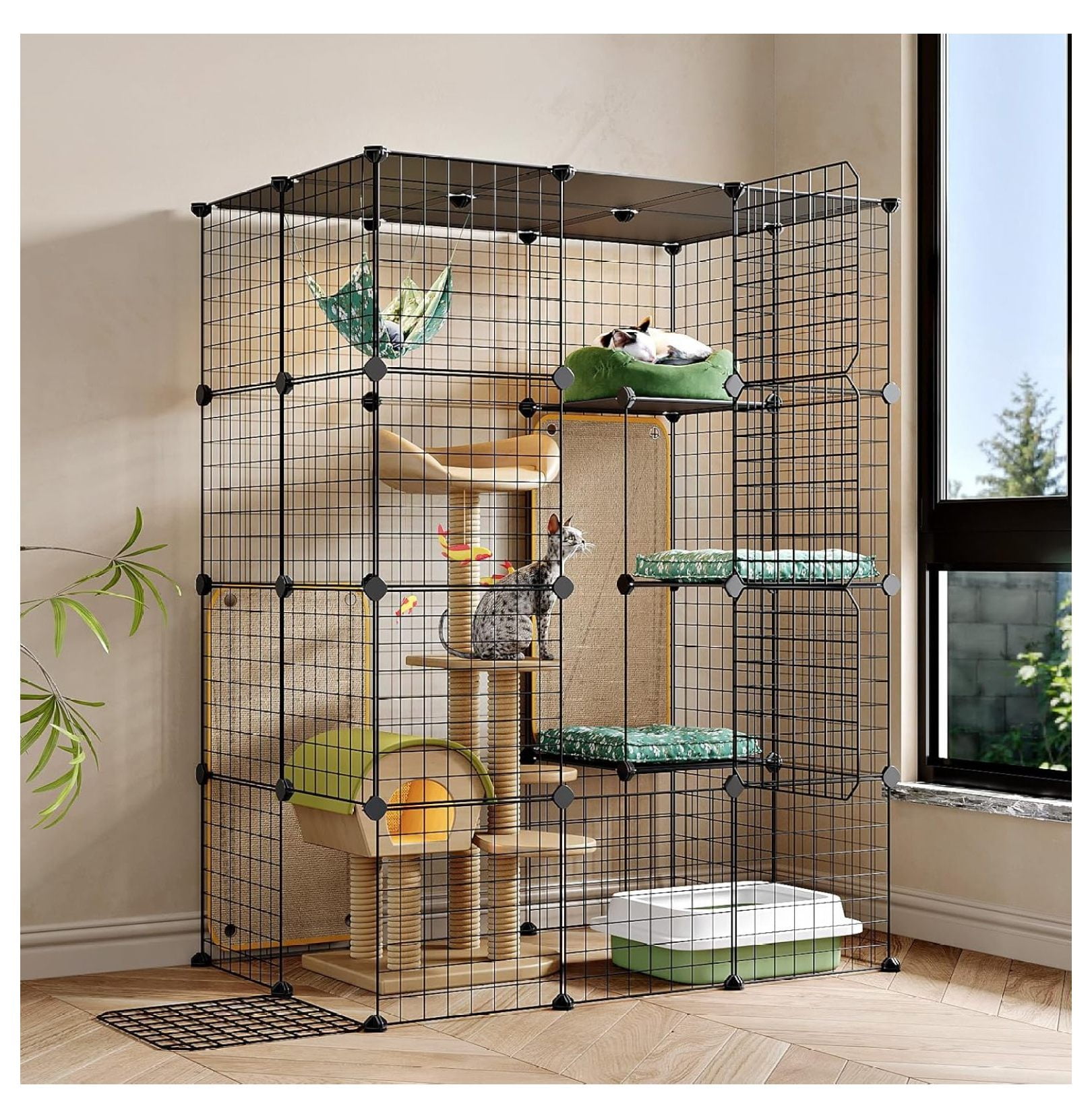 4-Tier Large Cat Cage Enclosure Indoor DIY Playpen Detachable Metal ...
