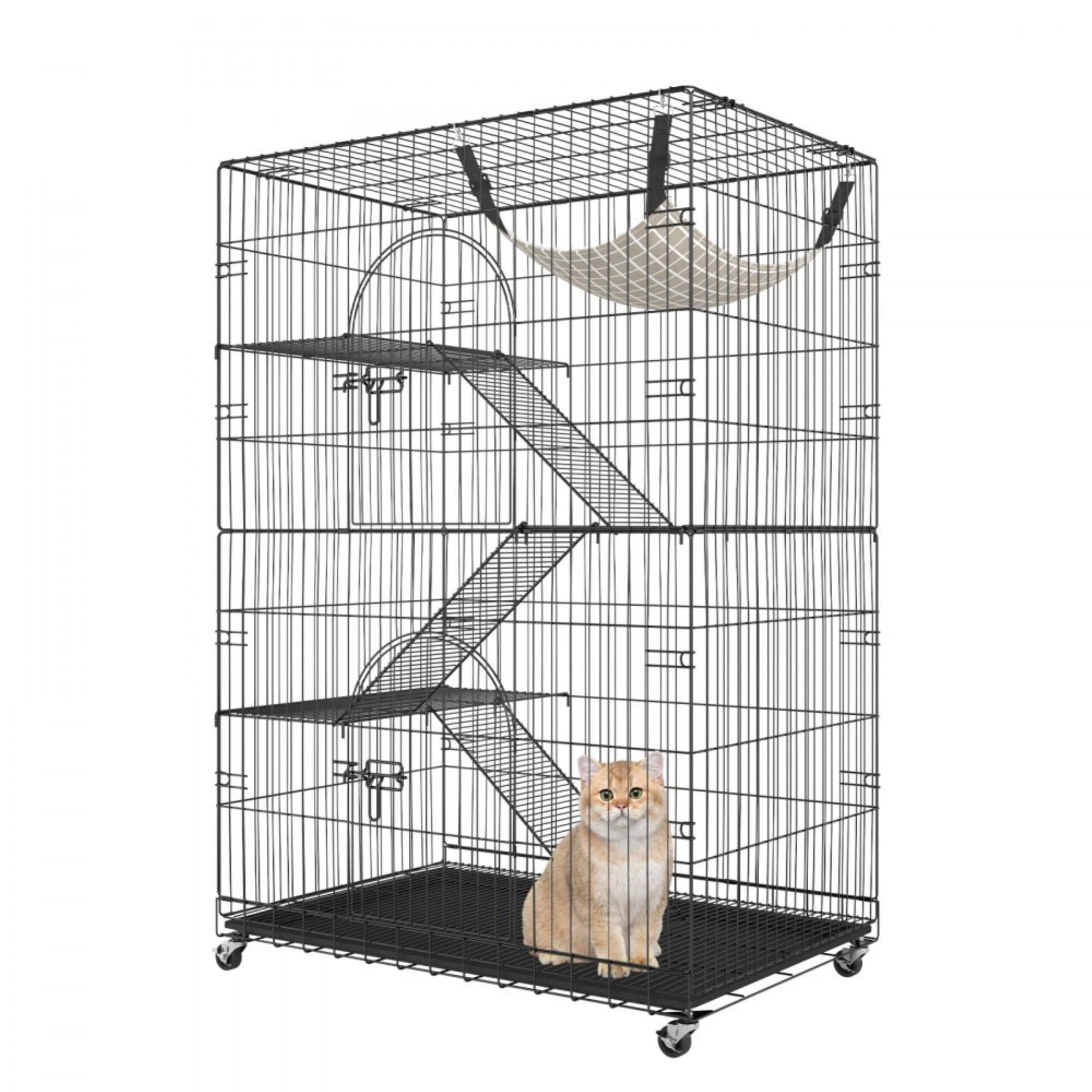 4-Tier Large Detachable Cat Cages Indoor with 360° Rotating Casters, 3 ...