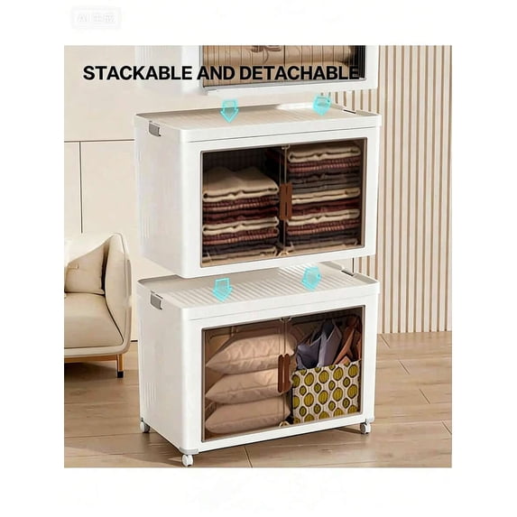4-Tier Large Foldable Storage Cabinet with Doors, Stackable Space ...
