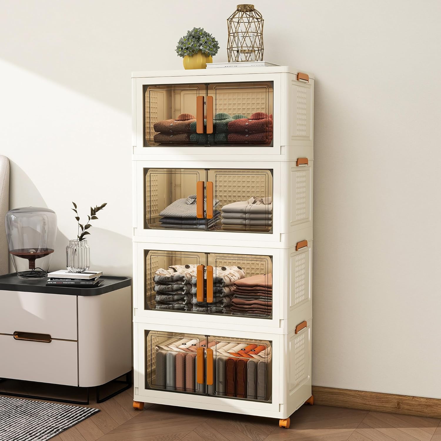 4 Tier Large Stackable Plastic Storage Bins with 1 Lid 95 QT/Tier ...