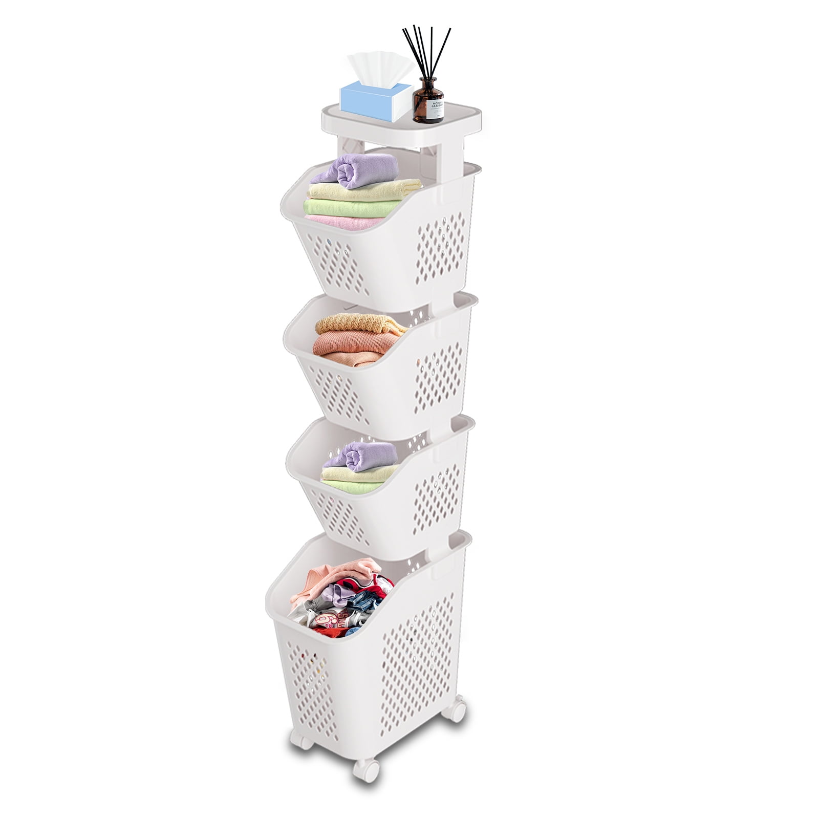 4-Tier Laundry Basket - Multi Layer Laundry Hamper | Rolling Laundry ...