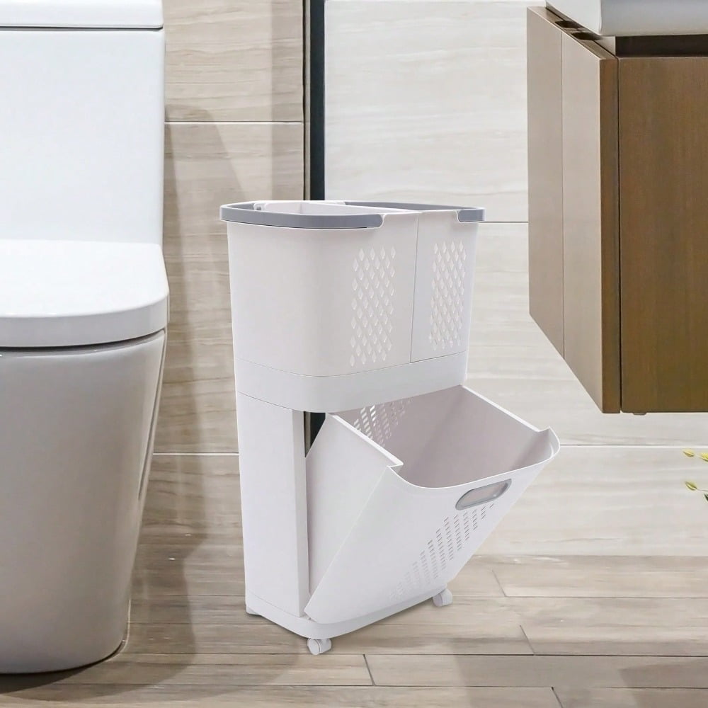 4 Tier Laundry Basket Washing Hamper Bathroom Rolling Cart Organizer ...