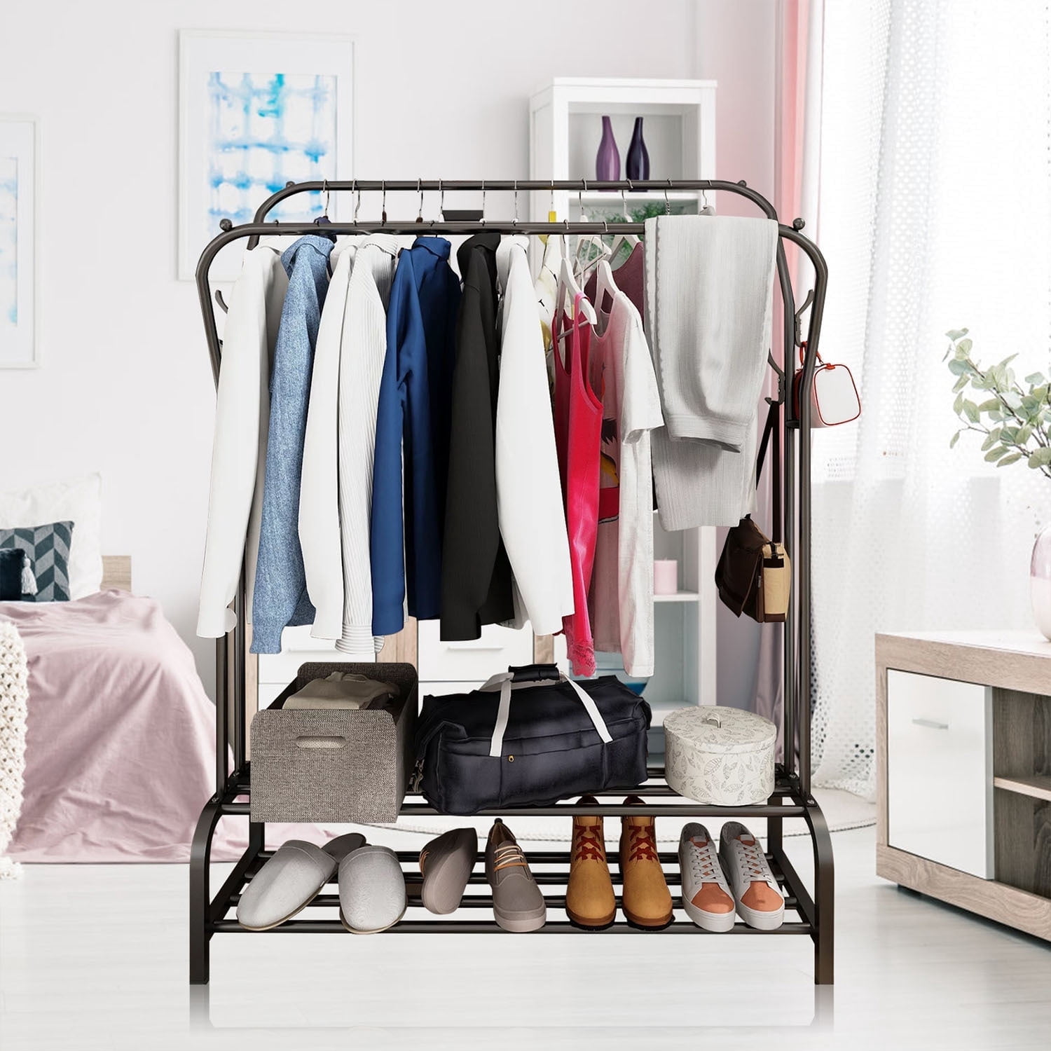Portable Closet Wardrobe Stand Clothing Garment Rack Heavy Duty ...