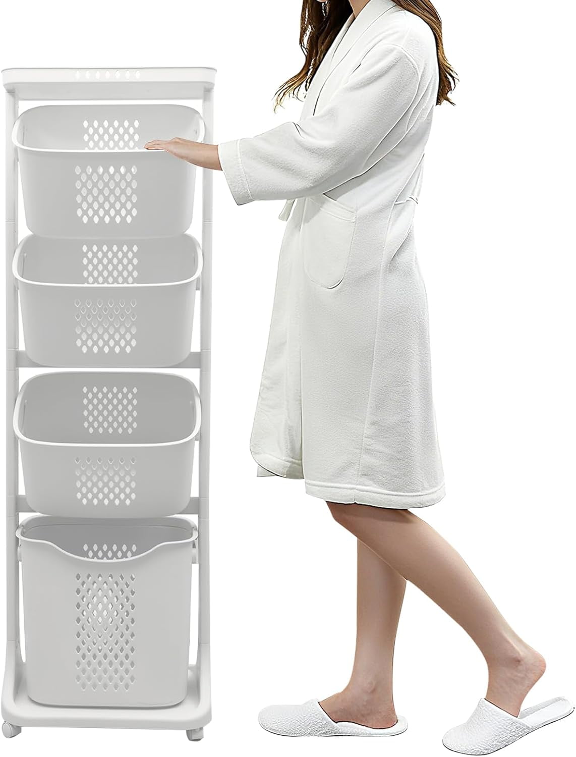 4-Tier Laundry Hamper Sorter, Vertical Rolling Laundry Baskets with ...