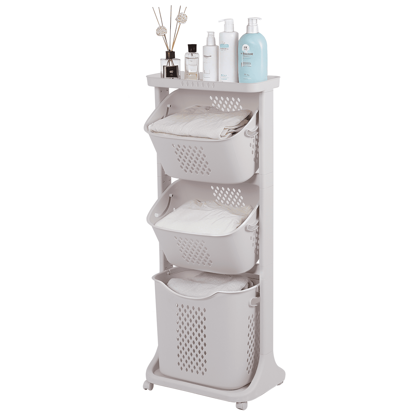 4-Tier Laundry Sorter Cart with Wheels, Large 95L Capacity Hamper ...