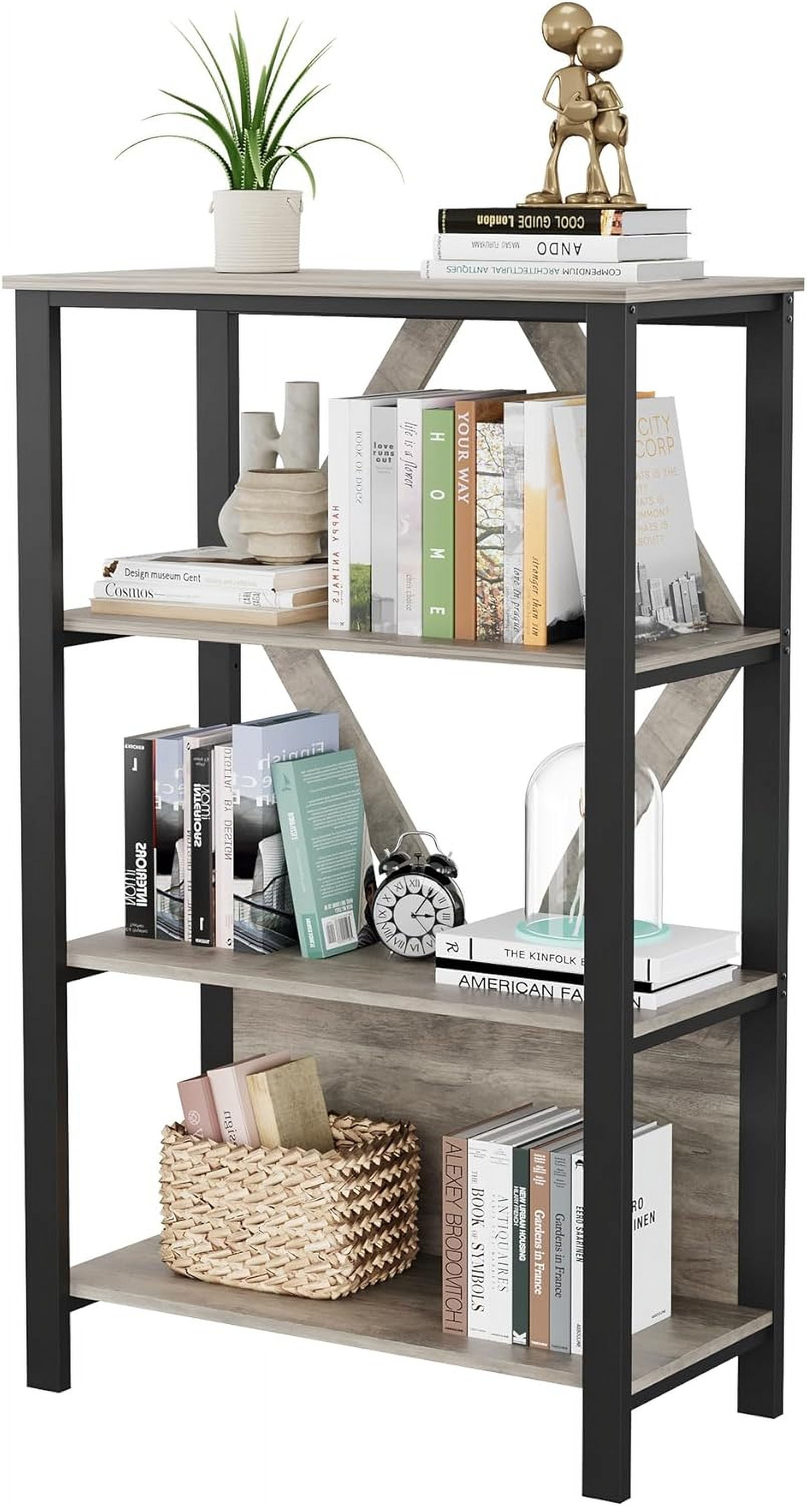 4-Tier Led Book Shelf, Industrial Open Display Wood Shelves with ...