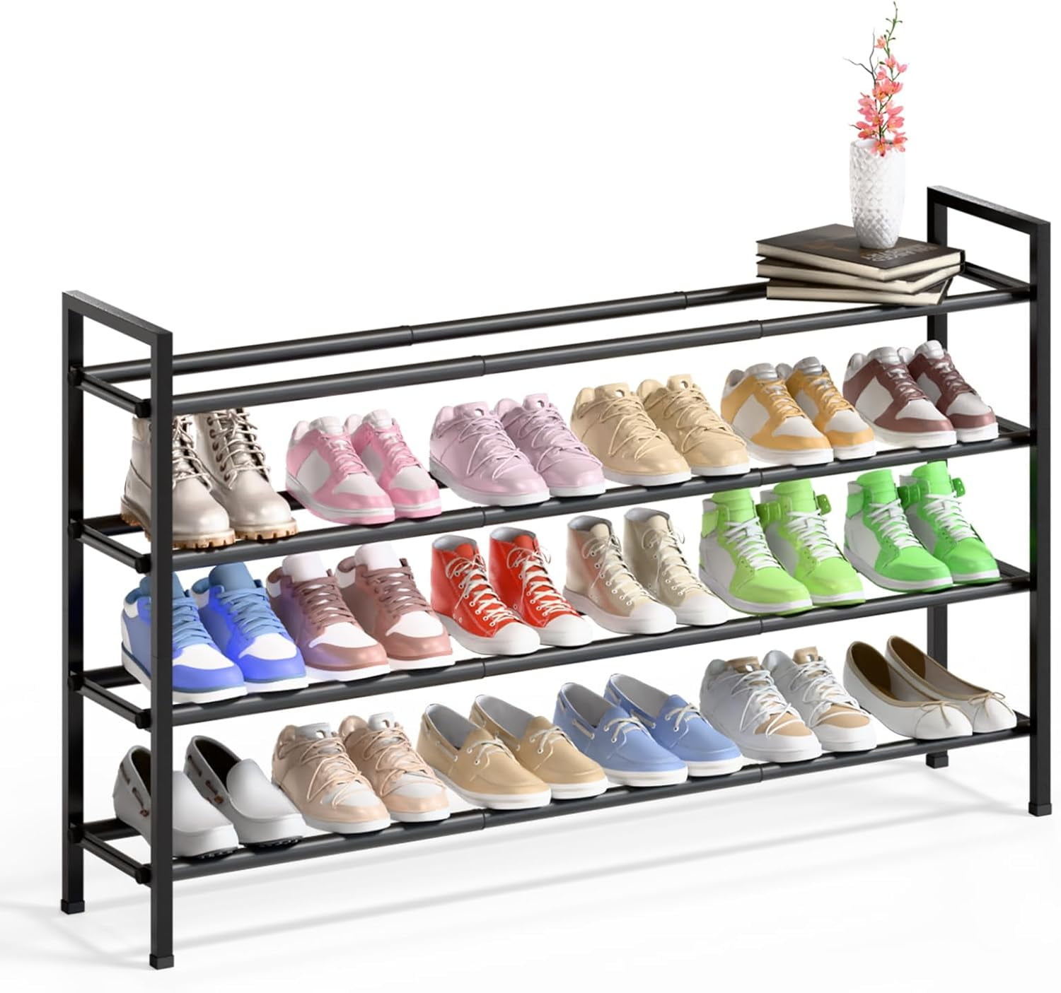 4-Tier Long Expandable Shoe Rack for Closet, 18"-44" Adjustable Shoe ...