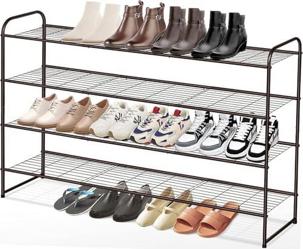 4-Tier Long Shoe Rack for Closet Floor, Wide Shoe Organizer Storage ...