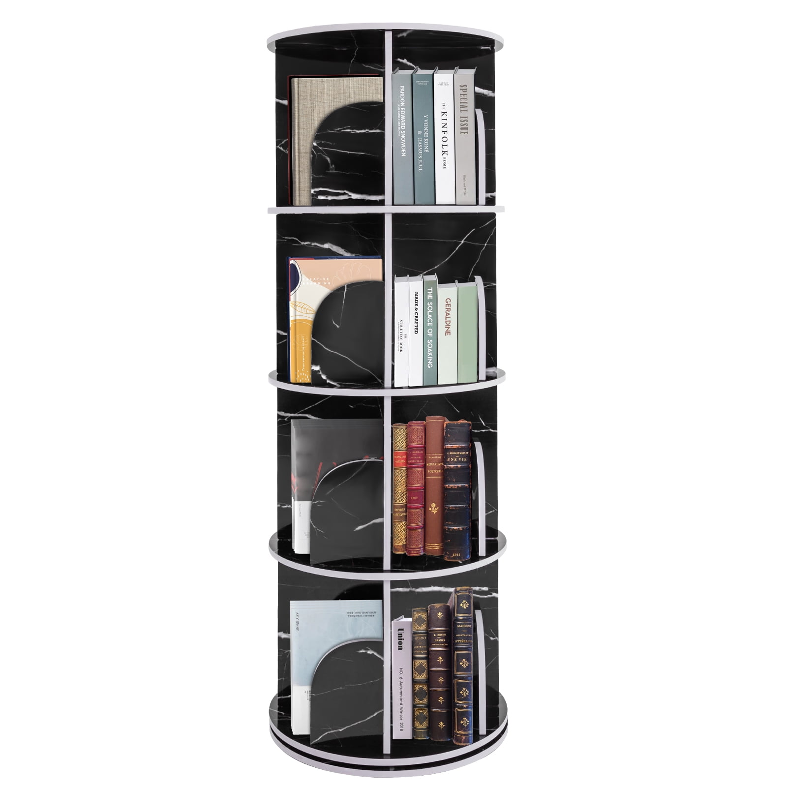 4-Tier Marble Round Rotating Display Bookshelf - Floor Standing Bedroom ...