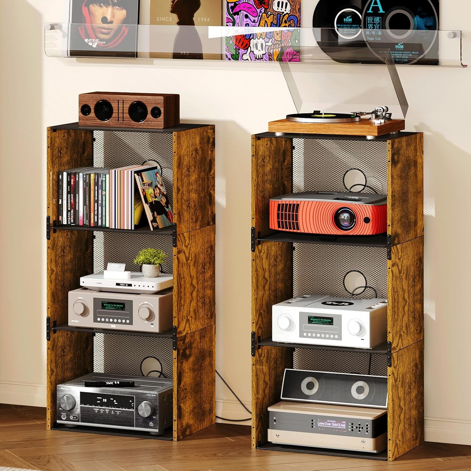 4-Tier Media Stand-Audio Rack with Cable Management, Stereo Cabinet ...