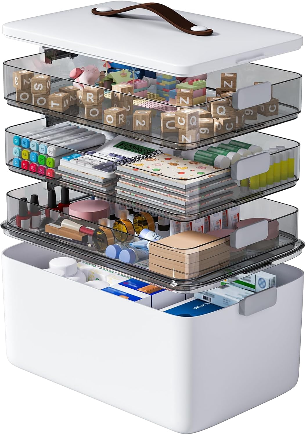 4-Tier Medicine Craft,Sewing,Art,Organizer Storage,Portable Latch Bin ...