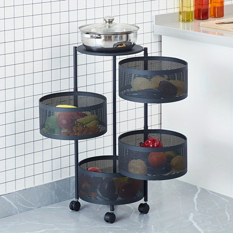 4-Tier Mesh Rolling Storage Cart, Adjustable Multi-Functional Kitchen ...