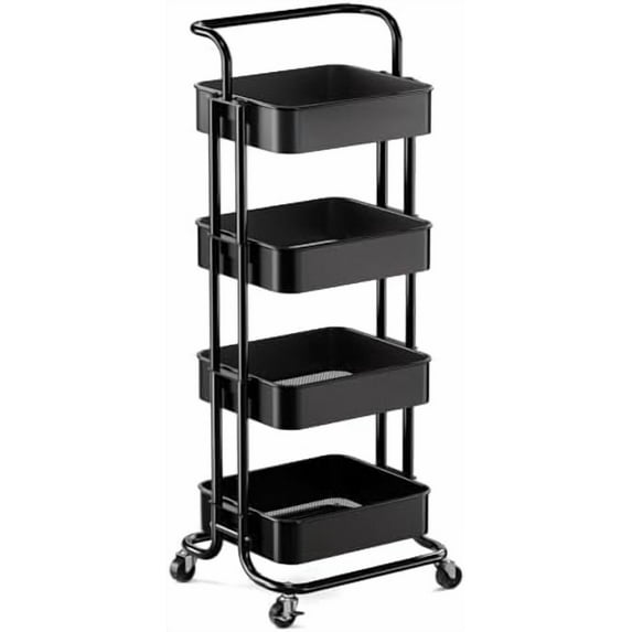4 Tier Mesh Utility Cart, Rolling Metal Organization Cart with Handle ...