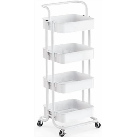4 Tier Mesh Utility Cart, Rolling Metal Organization Cart with Handle ...