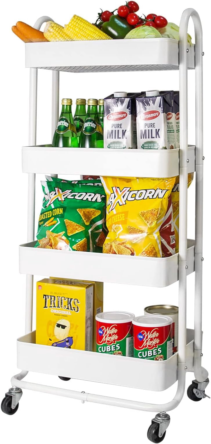 4-Tier Mesh Utility Rolling Cart, Storage Organizer Trolley Cart with ...