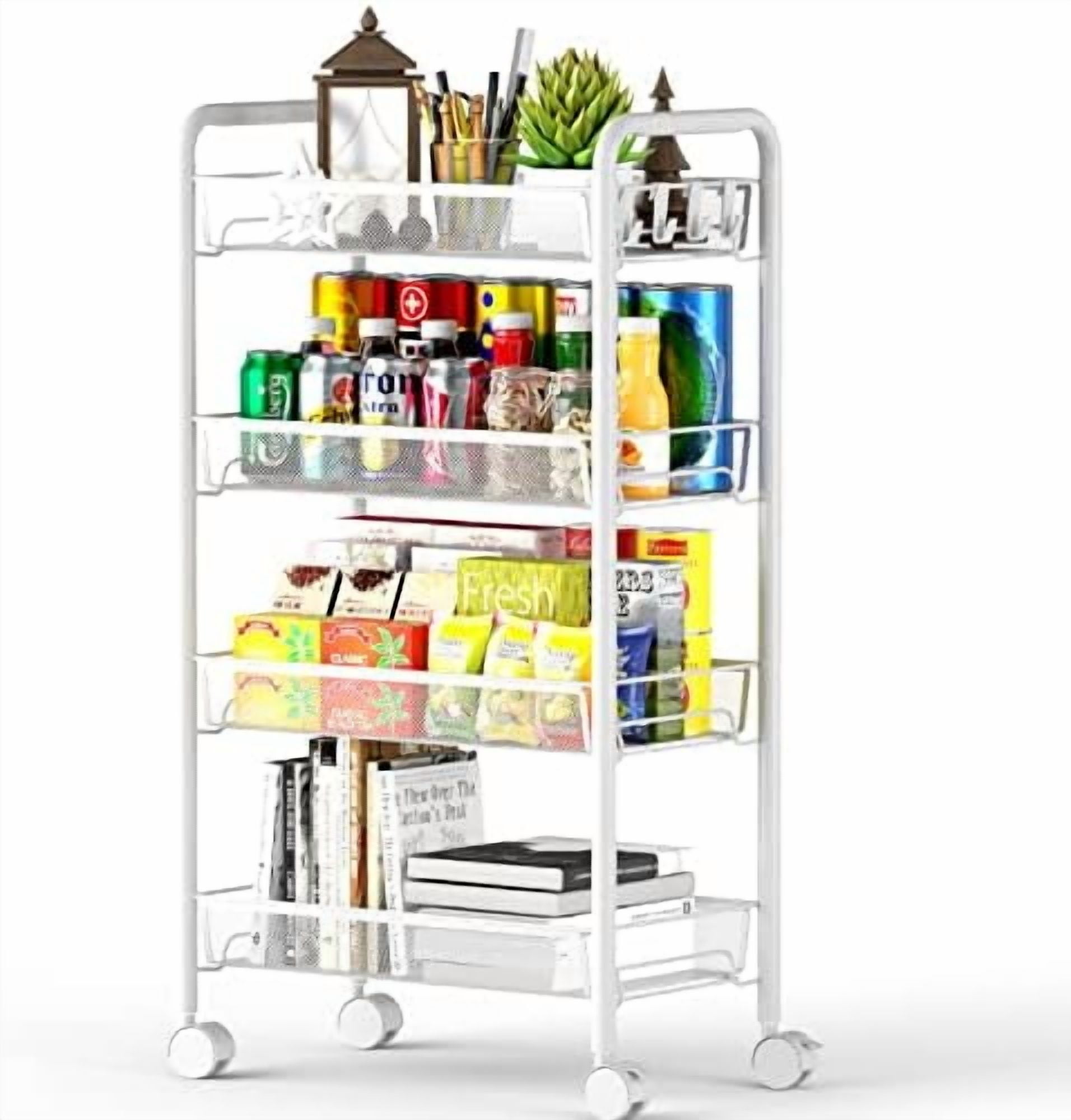 4 Tier Mesh Wire Rolling Cart, Kitchen Storage Organizer Utility Cart ...