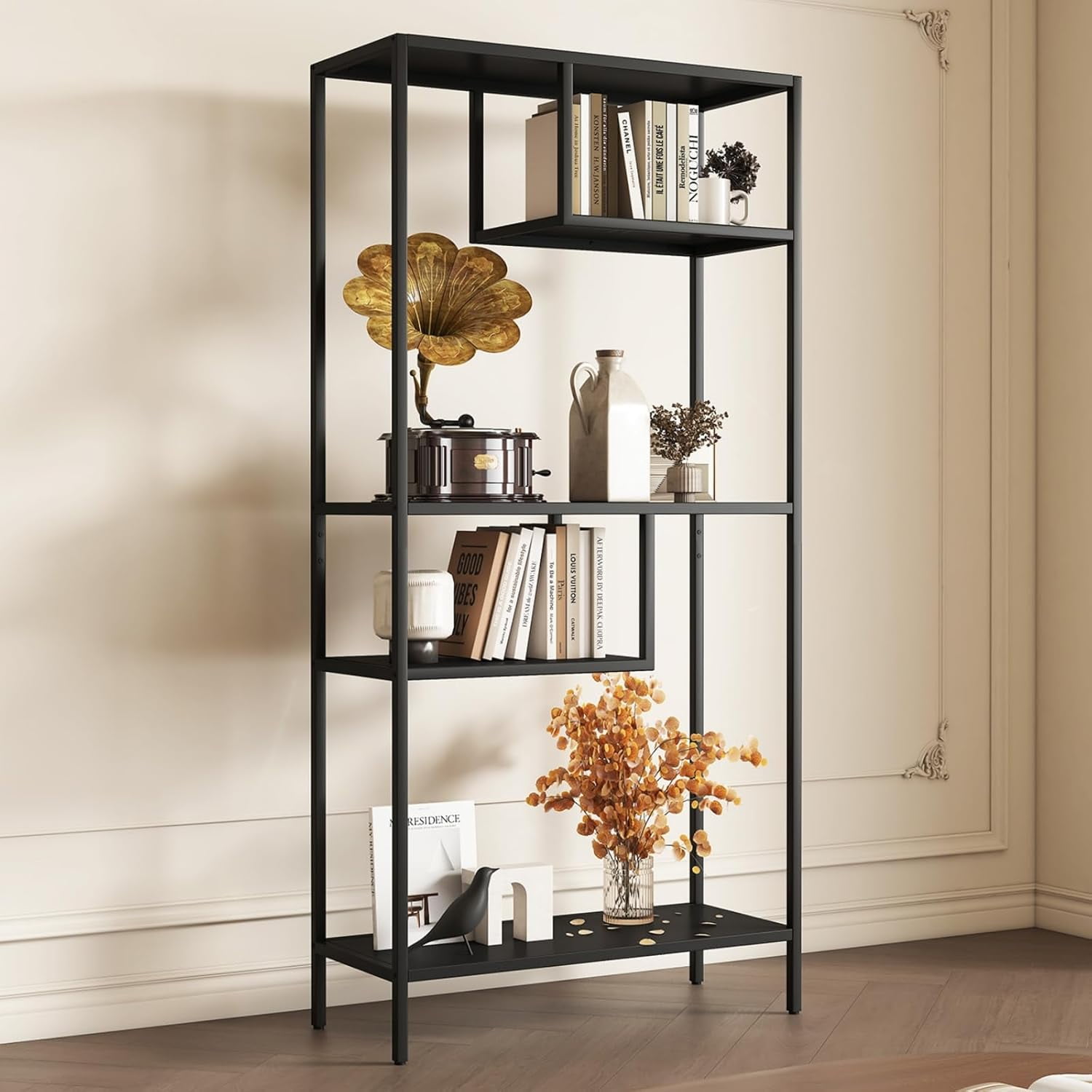 4 Tier Metal Bookshelf, 71"*34" Freestanding Display Bookcase with ...