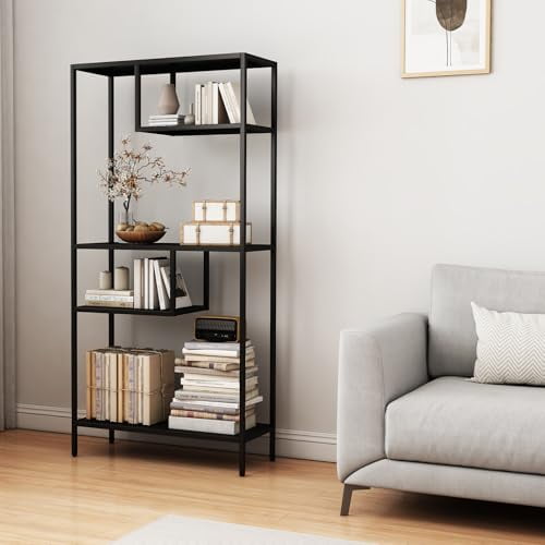 4 Tier Metal Bookshelf, 71"*34" Freestanding Display Bookcase with ...