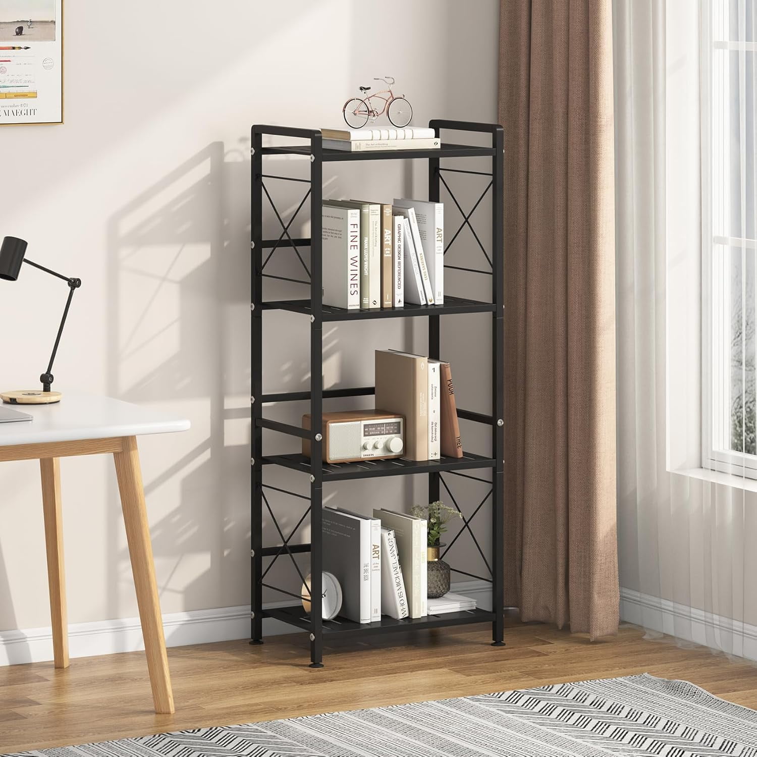 4 Tier Metal Bookshelf Bathroom Storage Standing Shelf Unit Kitchen ...