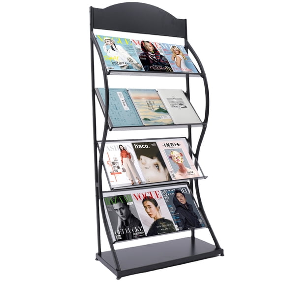 4-Tier Metal Brochure Display Stand, Floor Standing Magazine Holder ...