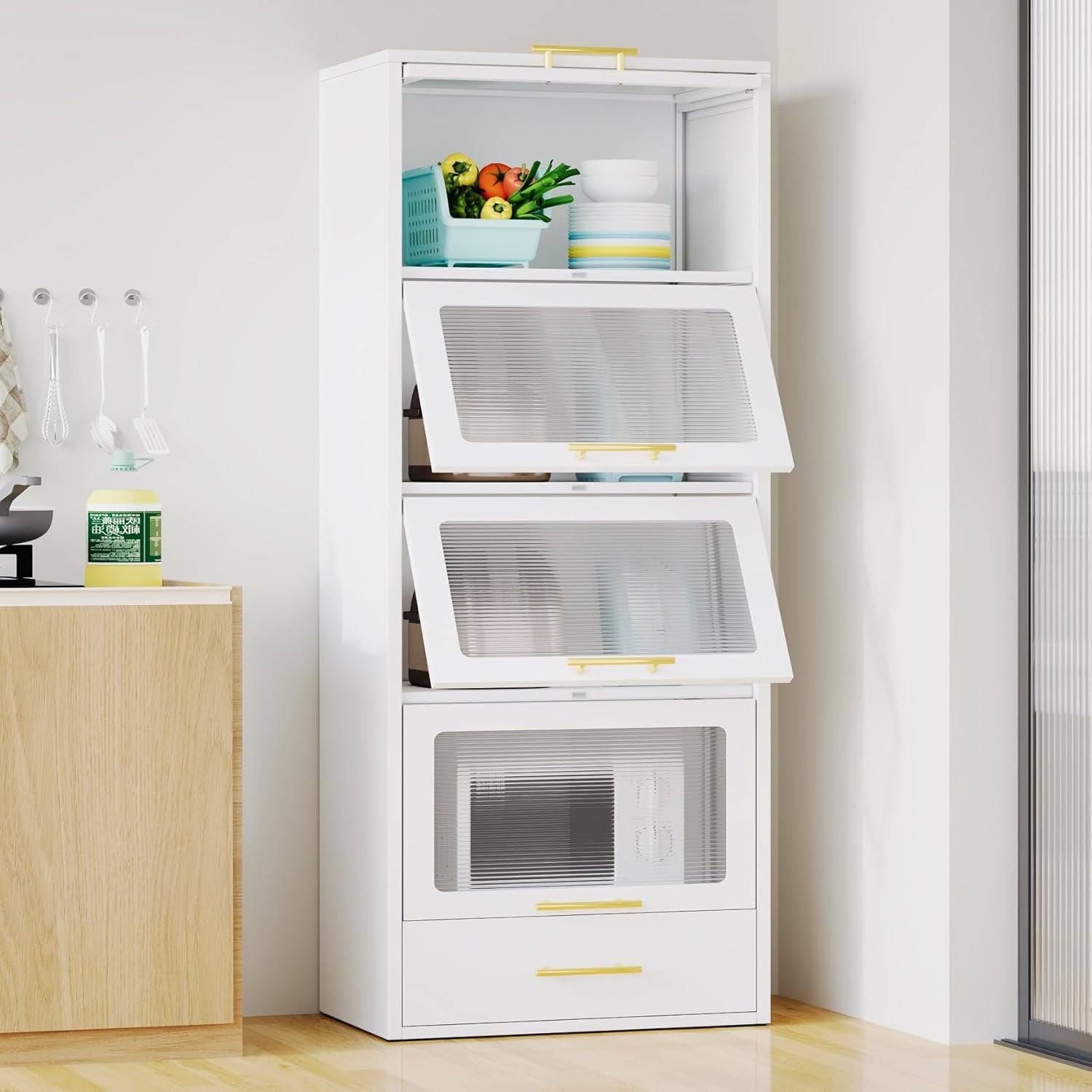 4-Tier Metal Kitchen Storage Cabinet With Drawer, Freestanding ...