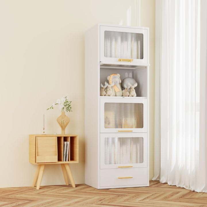 4-Tier Metal Kitchen Storage Cabinets with Lid, Closet Organizer and ...