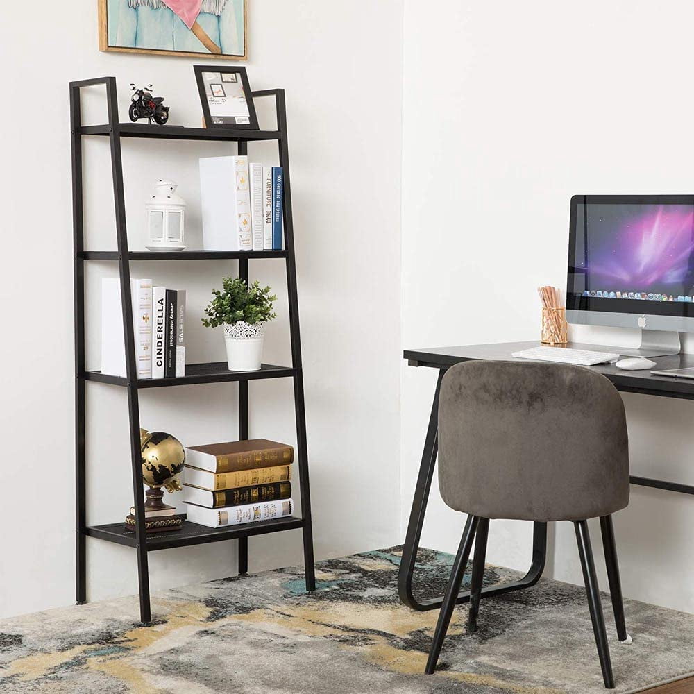 4-Tier Metal Ladder Shelf, Black Ladder Bookshelf Multifunctional ...