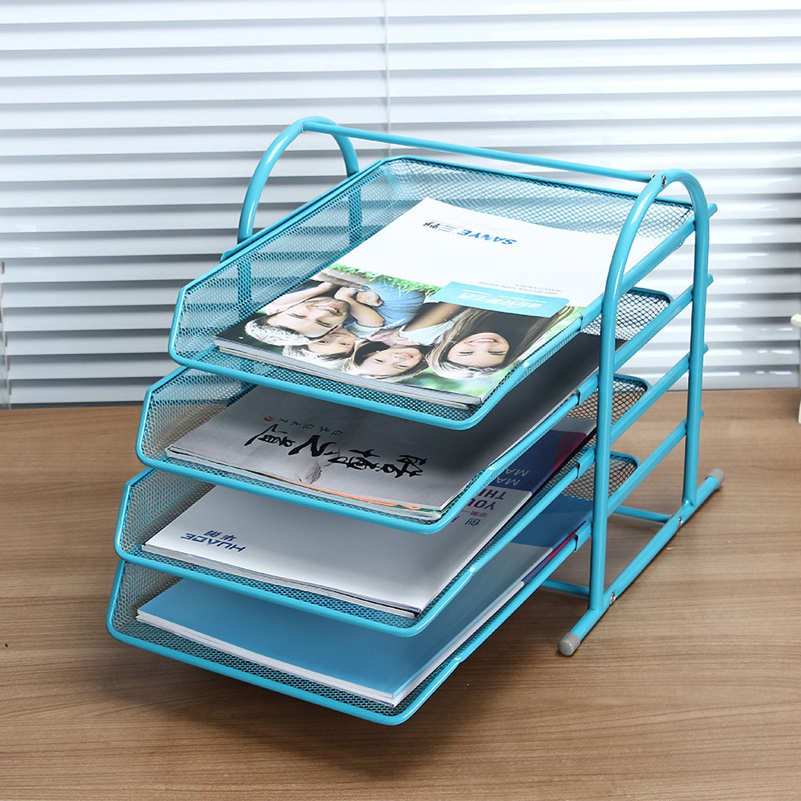 4-Tier Metal Mesh Desk File Organizer, Large Capacity, Easy Assembly ...
