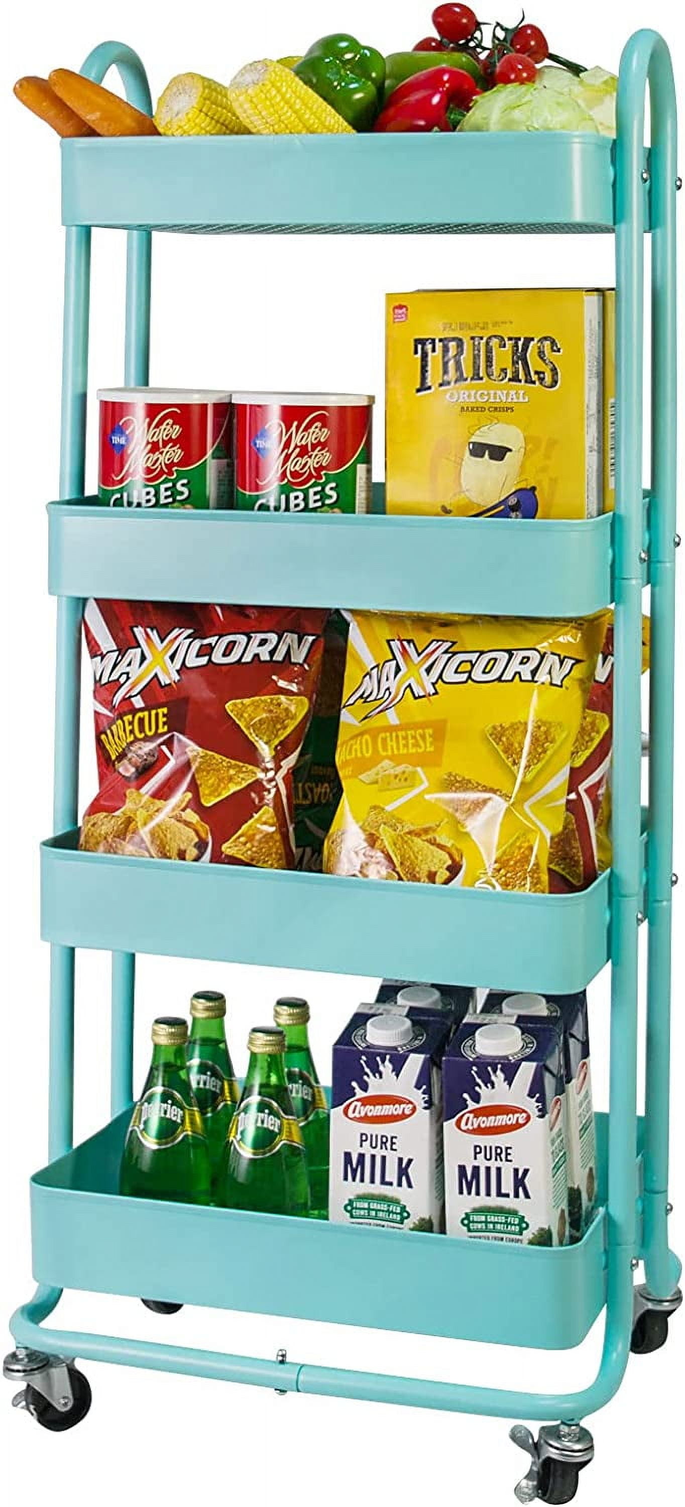 4-Tier Metal Mesh Utility Rolling Cart, Storage Organizer Trolley ...
