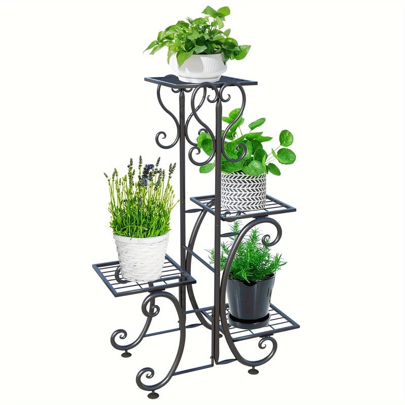 4-Tier Metal Plant Stand, Indoor & Outdoor Flower Pot Holder, Wrought ...