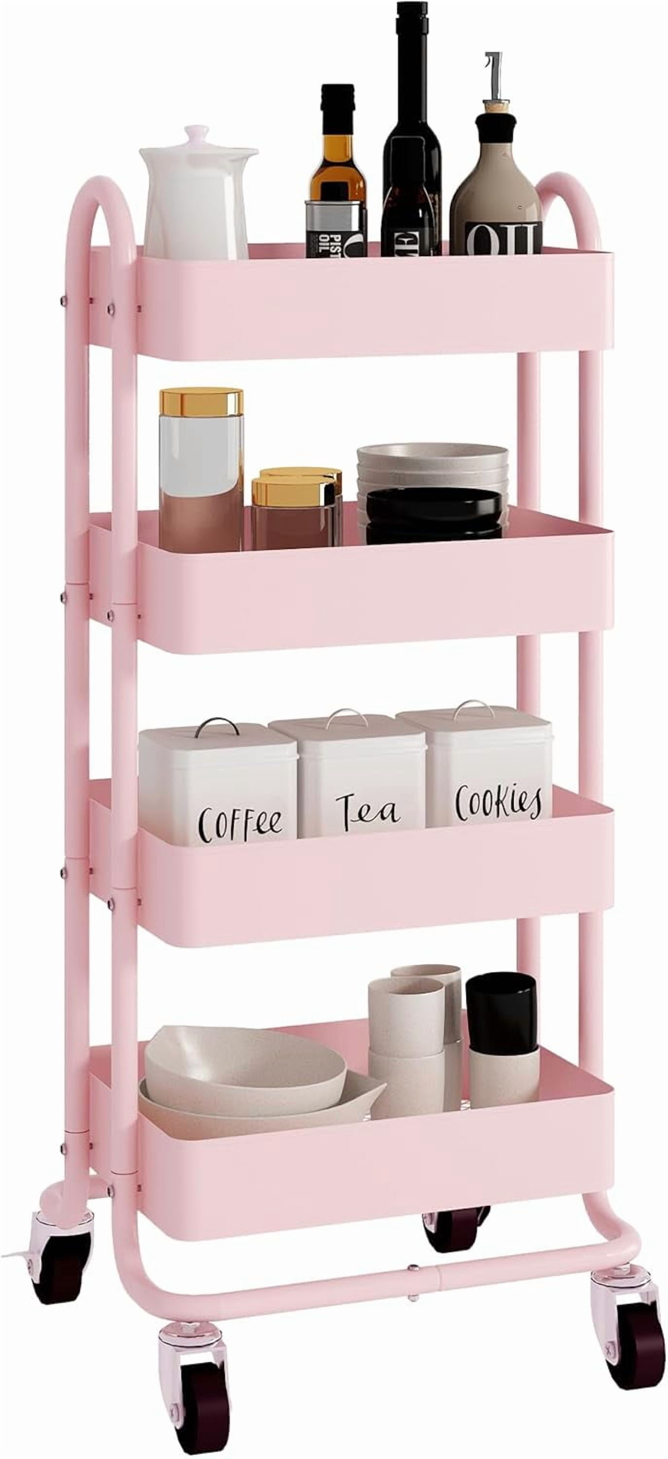 4 Tier Metal Rolling Cart Pink 40 H with Locking Wheels - Walmart.com