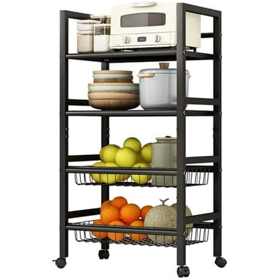4-Tier Metal Rolling Cart with Removable Grid Shelves, Lockable Wheels ...