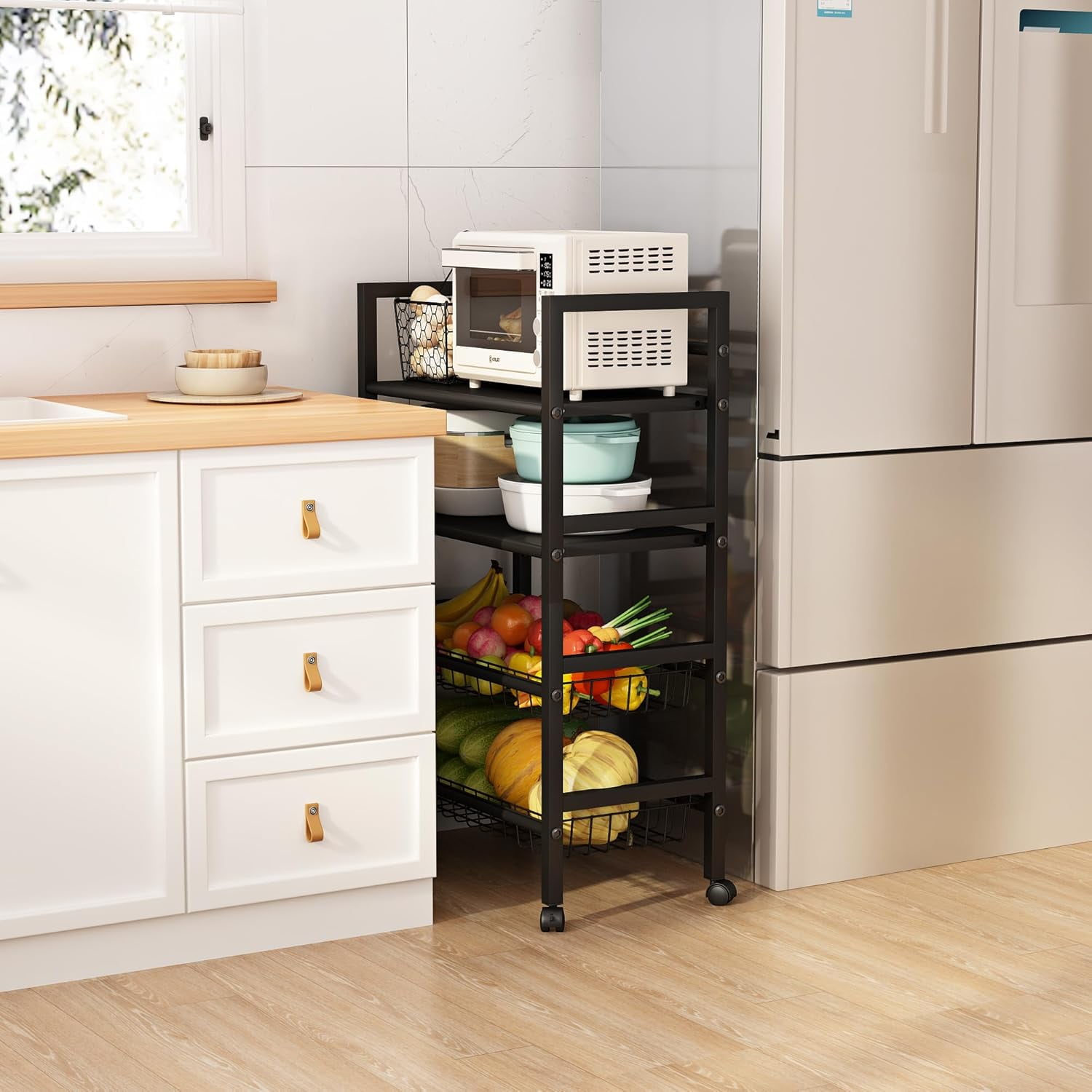 4-Tier Metal Rolling Cart with Removable Grid Shelves, Lockable Wheels ...