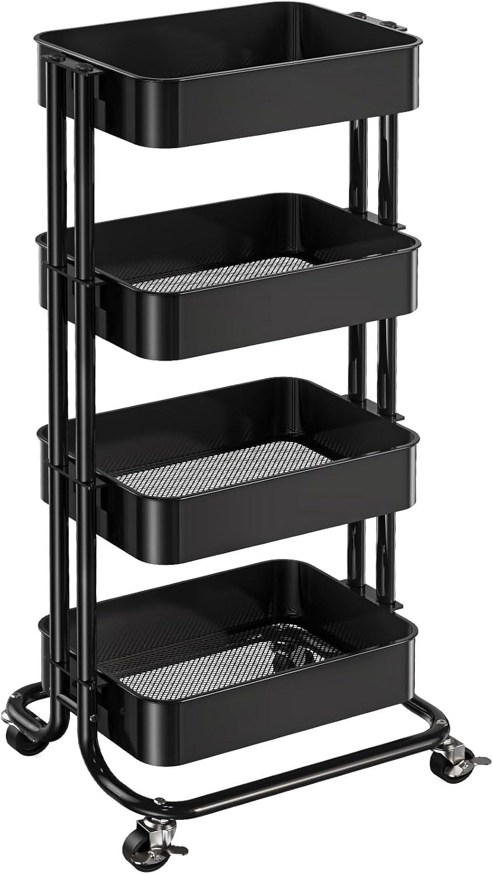 4 Tier Metal Rolling Utility Cart, Heavy-Duty Storage Rolling Cart with ...