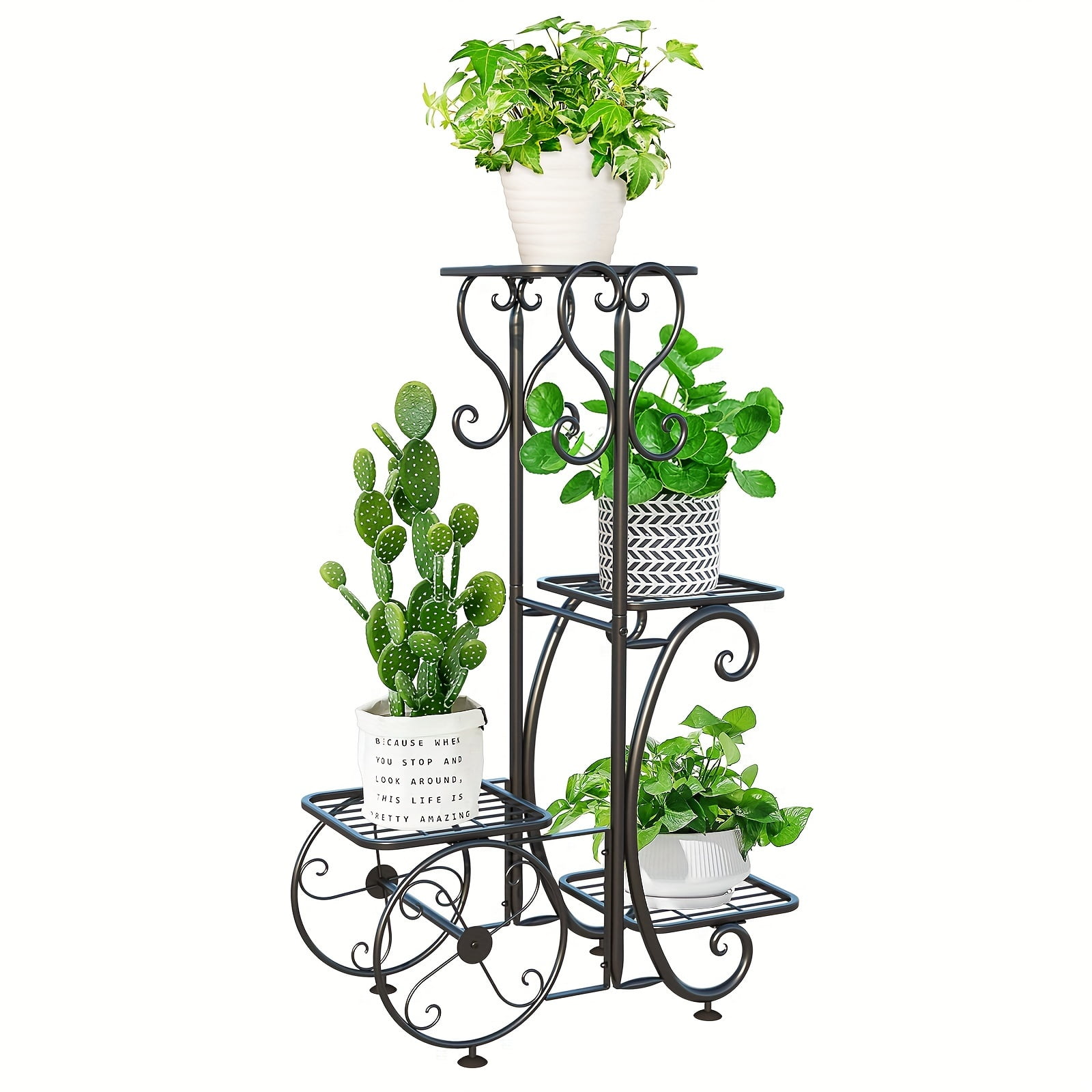 4 Tier Metal Shelf, Stand Indoor Outdoor Flower Pot Holder Display ...