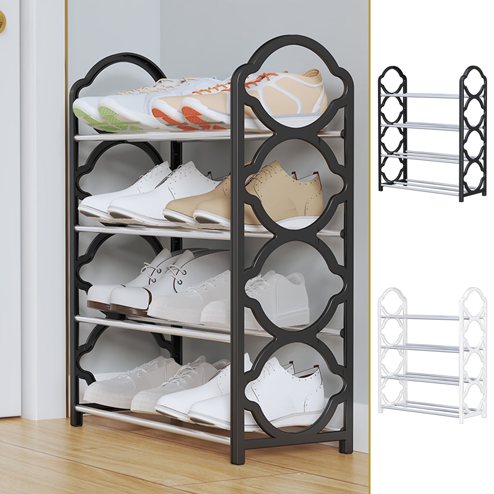 4-Tier Metal Shoe Organizer, Space-Saving Shelf Unit, Sturdy Steel ...