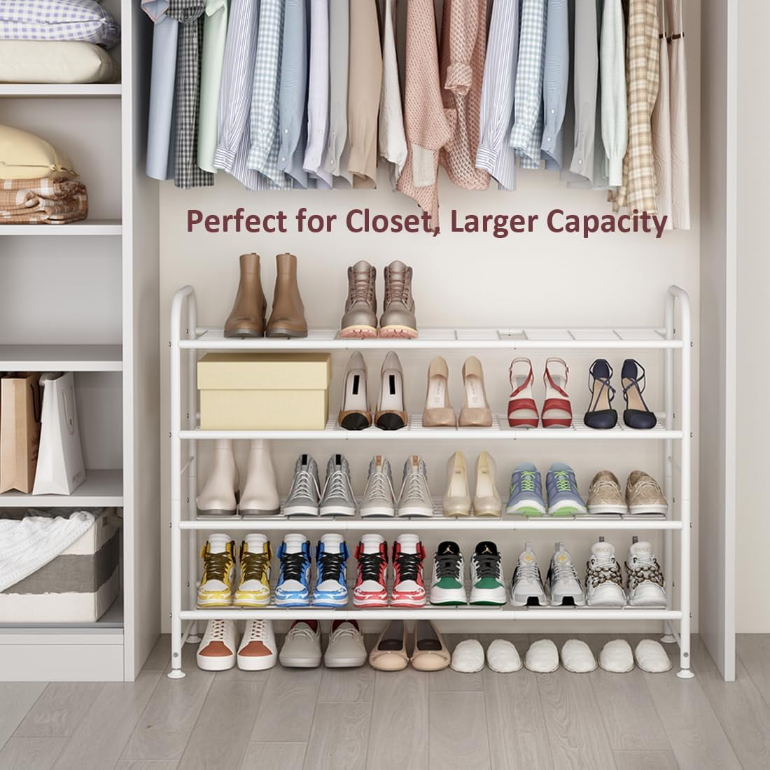 4 Tier Metal Shoe Rack Organizer Long Wide Shoe Shelf Large Capacity ...