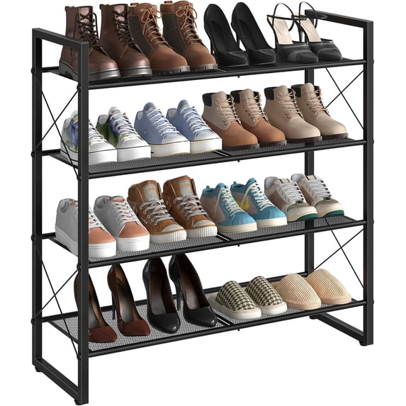 4-Tier Metal Shoe Rack Organizer with Adjustable Feet for Entryway ...