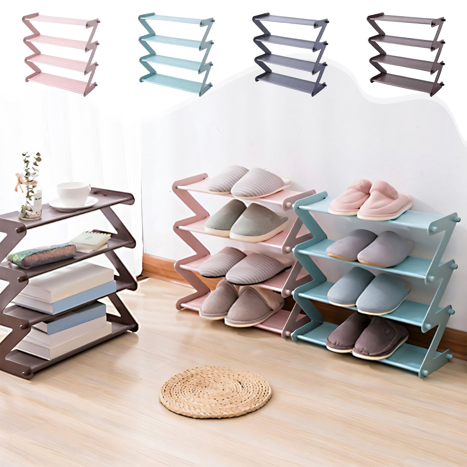 4 Tier Metal Shoe Rack, Z - Shape Shoe Storage Organizer for Dorm ...