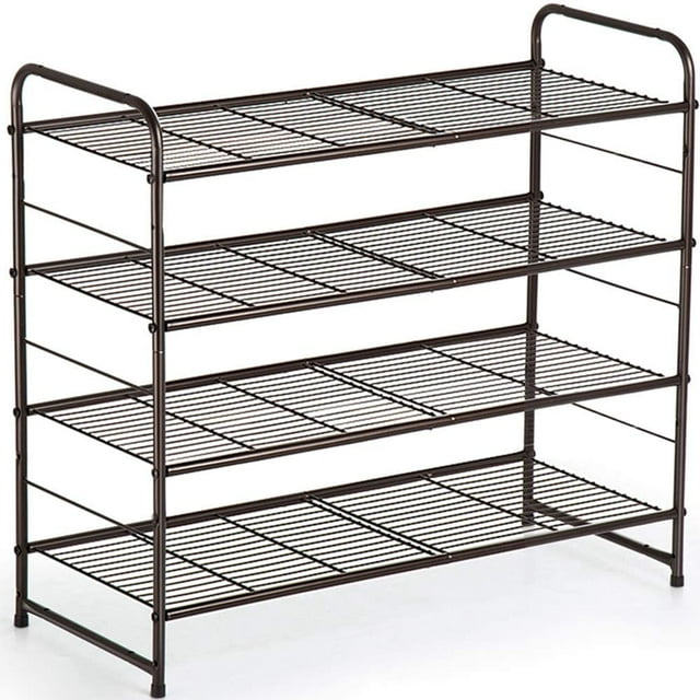 4 Tier Metal Shoe Rack,Adjustable & Freestanding Wire Grid Organizer ...