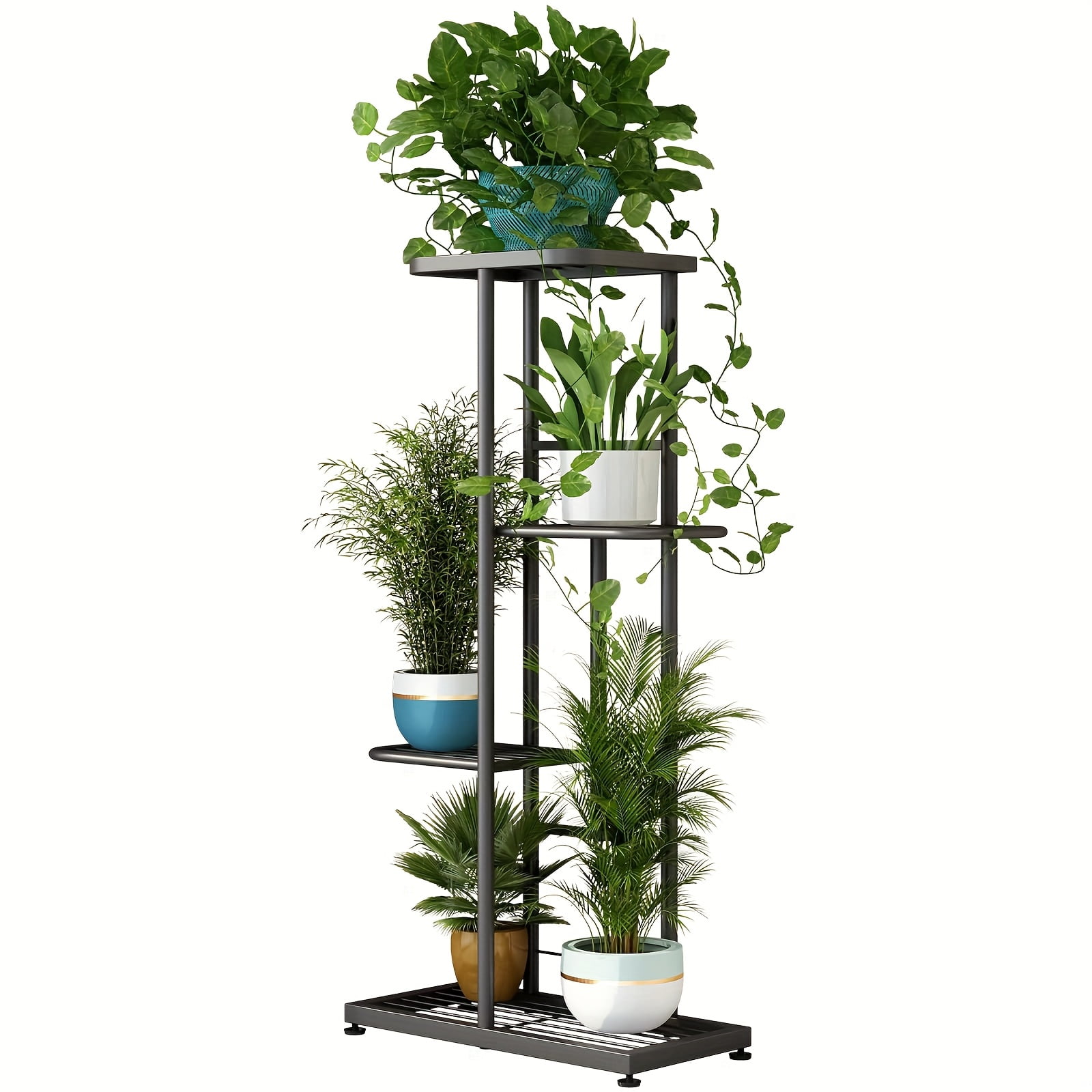 4-Tier Metal Stand - Modern Black Iron Display Shelf for 5 Pots ...