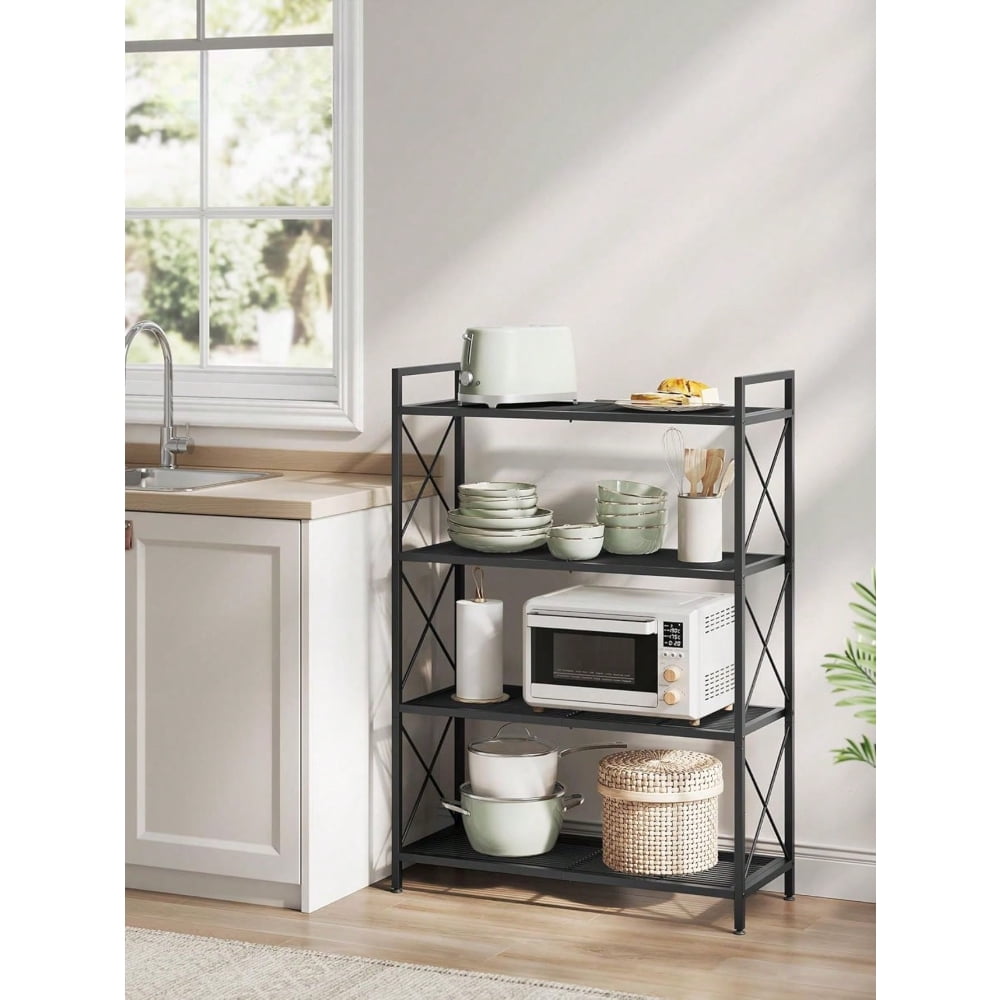 4-Tier Metal Storage Rack, Shelving Unit With X Side Frames, Dense Mesh, 12.6 X 31.5 X 44.3 ...