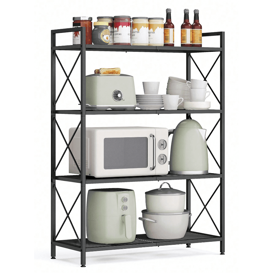 4-Tier Metal Storage Rack, Shelving Unit With X Side Frames, Dense Mesh, 12.6 X 31.5 X 44.3 ...