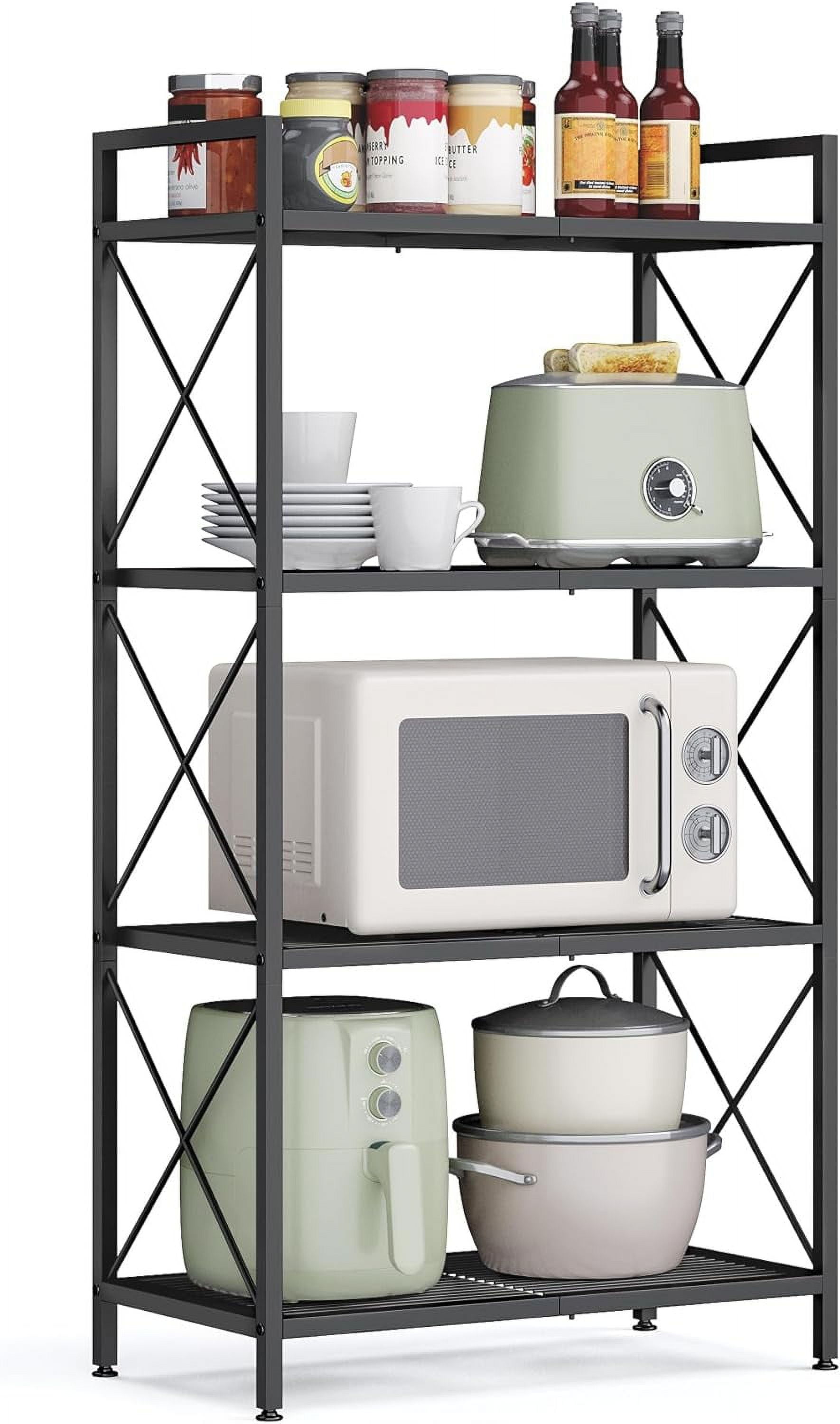 4-Tier Metal Storage Rack, Shelving Unit with X Side Frames, Dense Mesh ...
