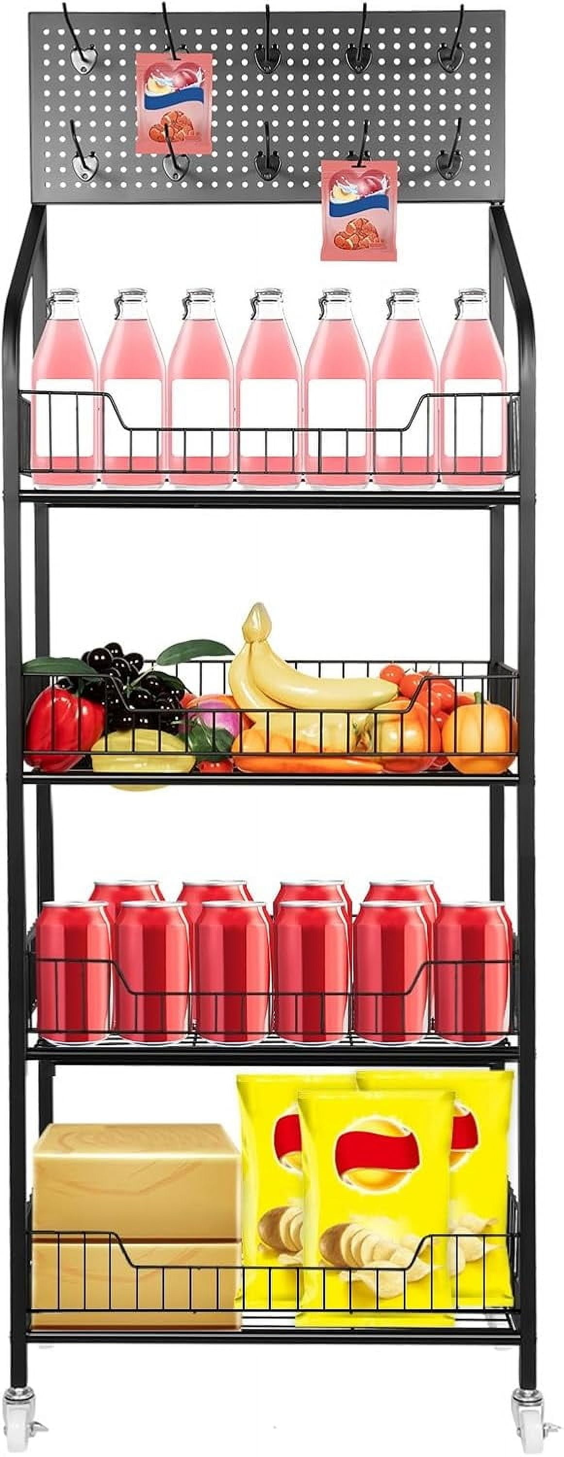 4-Tier Metal Wire Display Rack with Wheels, Snack Candy Organizer ...